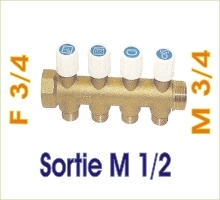 Collecteur sanitaire à robinetterie intégrée mf3/4 4xm1/2 ent35mm ...